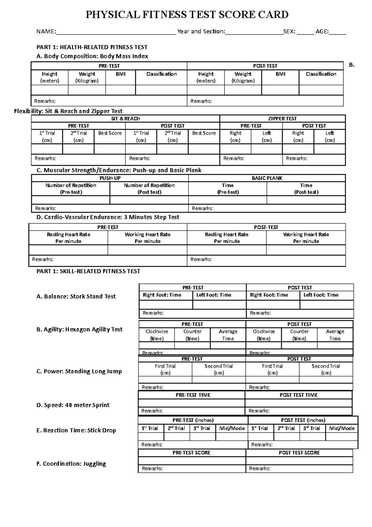 PFTT Score Sheet - iytyuryufu - PHYSICAL FITNESS TEST SCORE CARD - Studocu