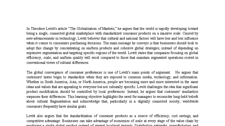 Globalization Insights: Levitt's Standardization Strategy (HBR #3-2 ...