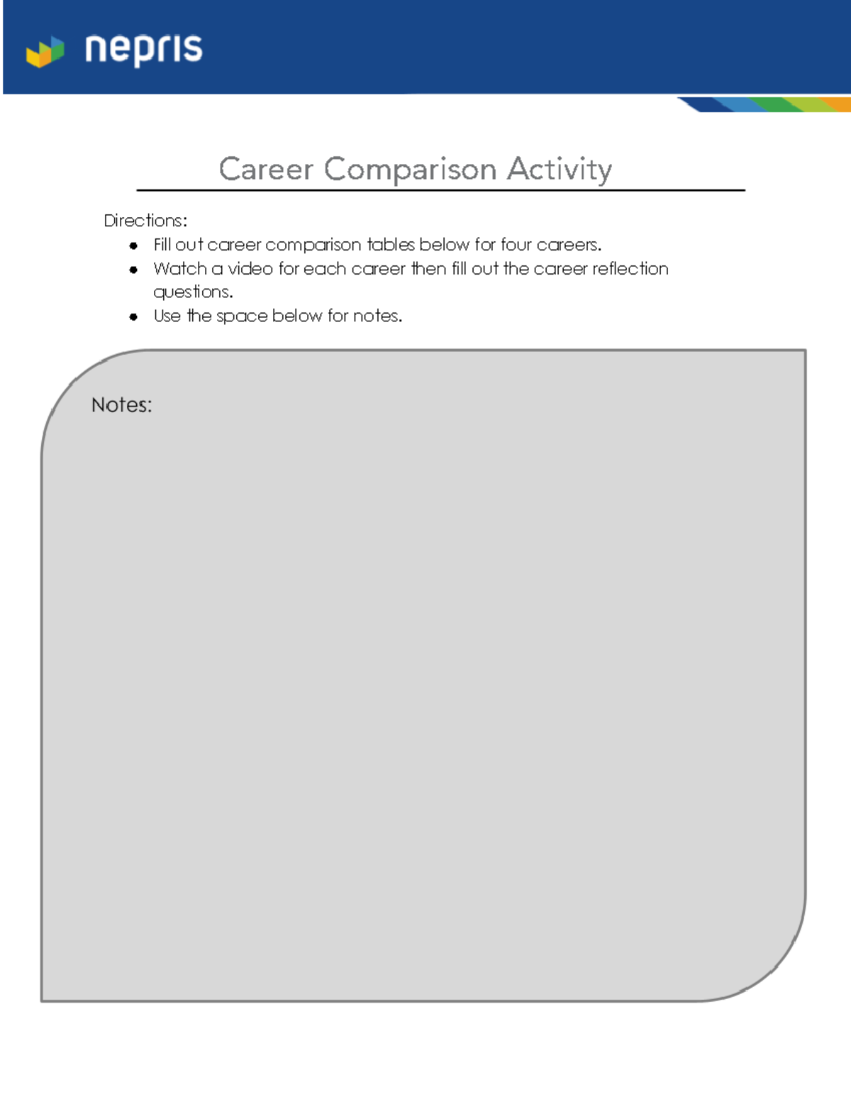 Career Explorer Compare - Directions: Fill out career comparison tables ...