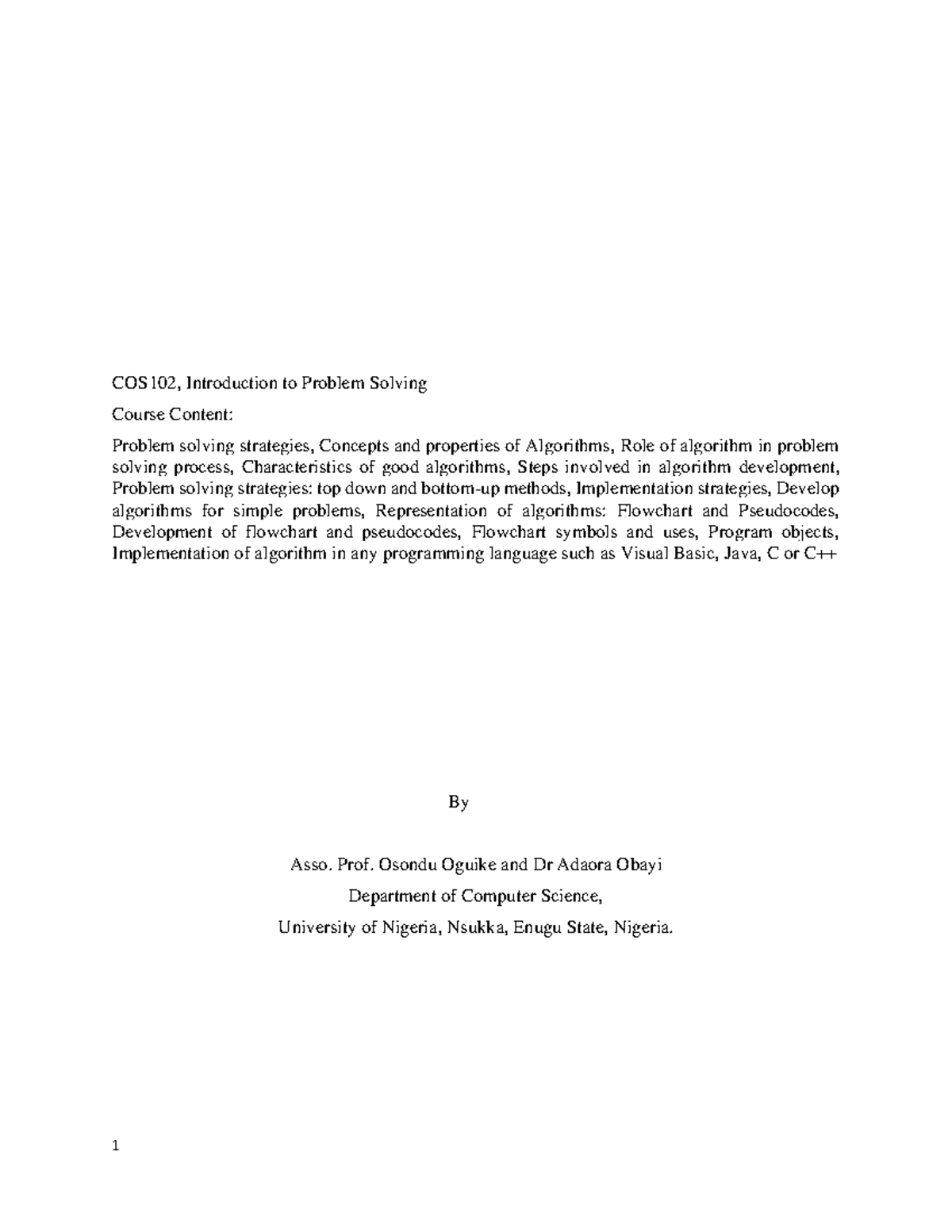 COS 102 - Strategies in Algorithm Development and Implementation - Studocu