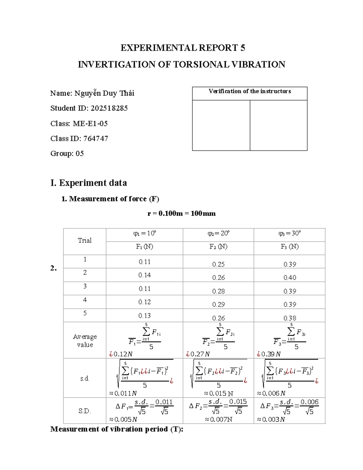 Experimental Report 5: Investigation of Torsional Vibration - Studocu