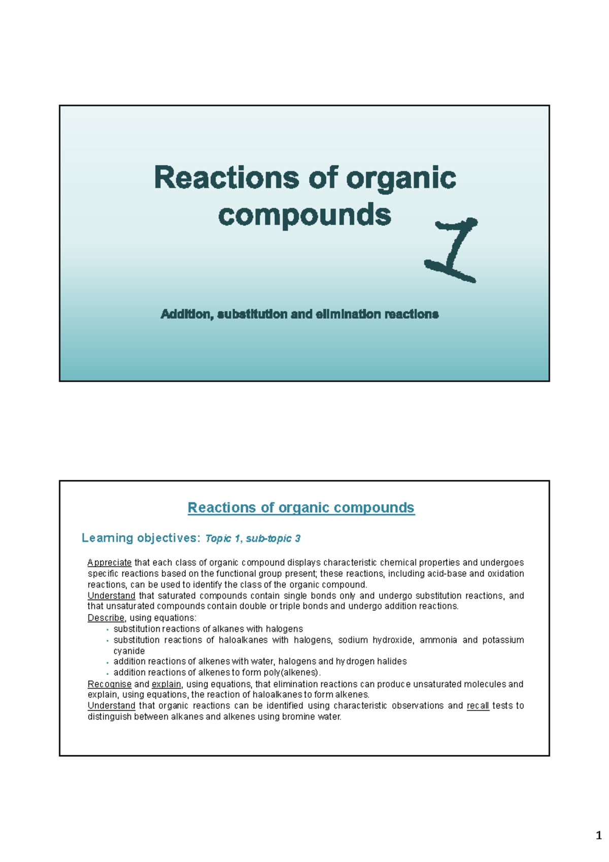 Reactions of Organic Compounds: Addition, Substitution & Elimination ...