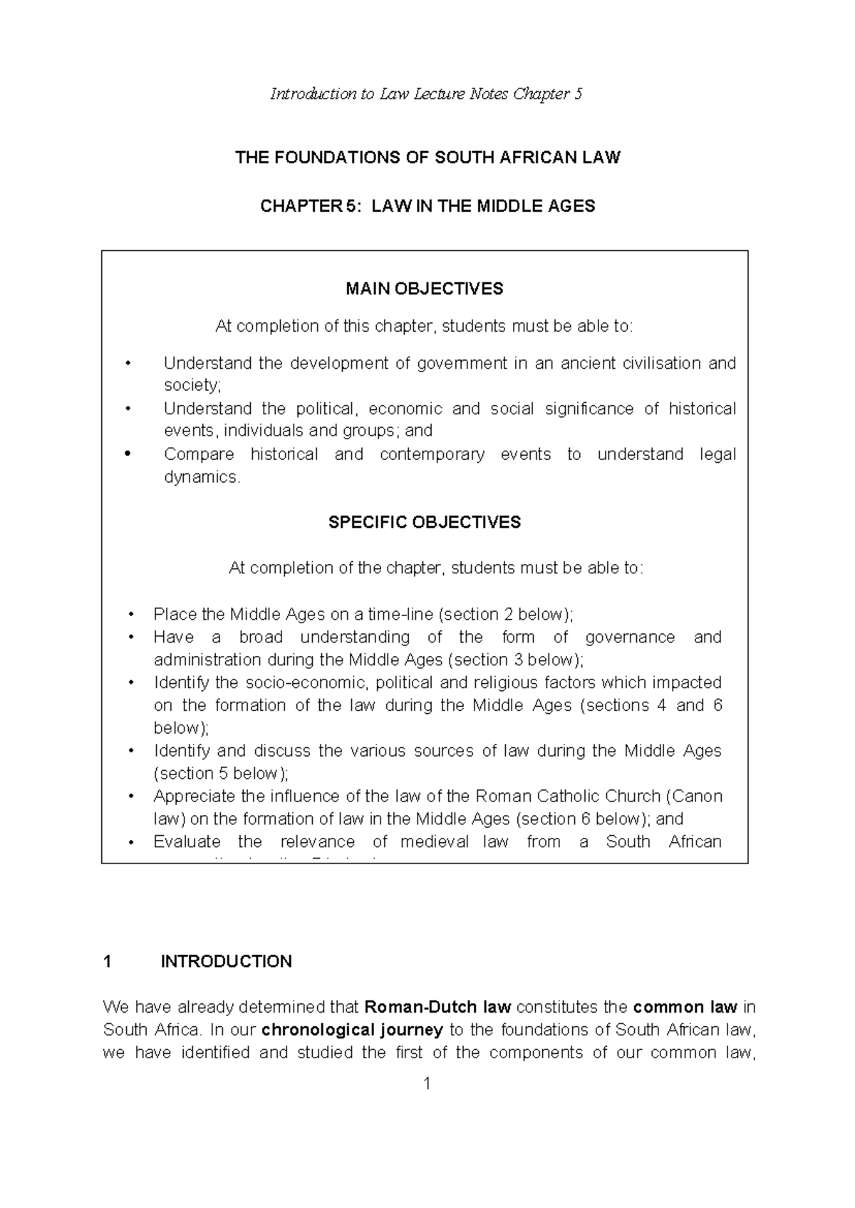 Introduction to Law Lecture Notes: Chapter 5 - Law in the Middle Ages ...