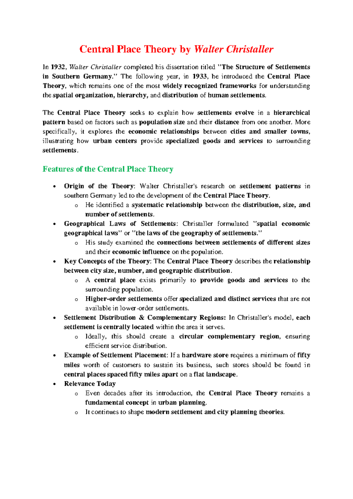 Central Place Theory: Analysis of Christaller & Lösch's Contributions ...