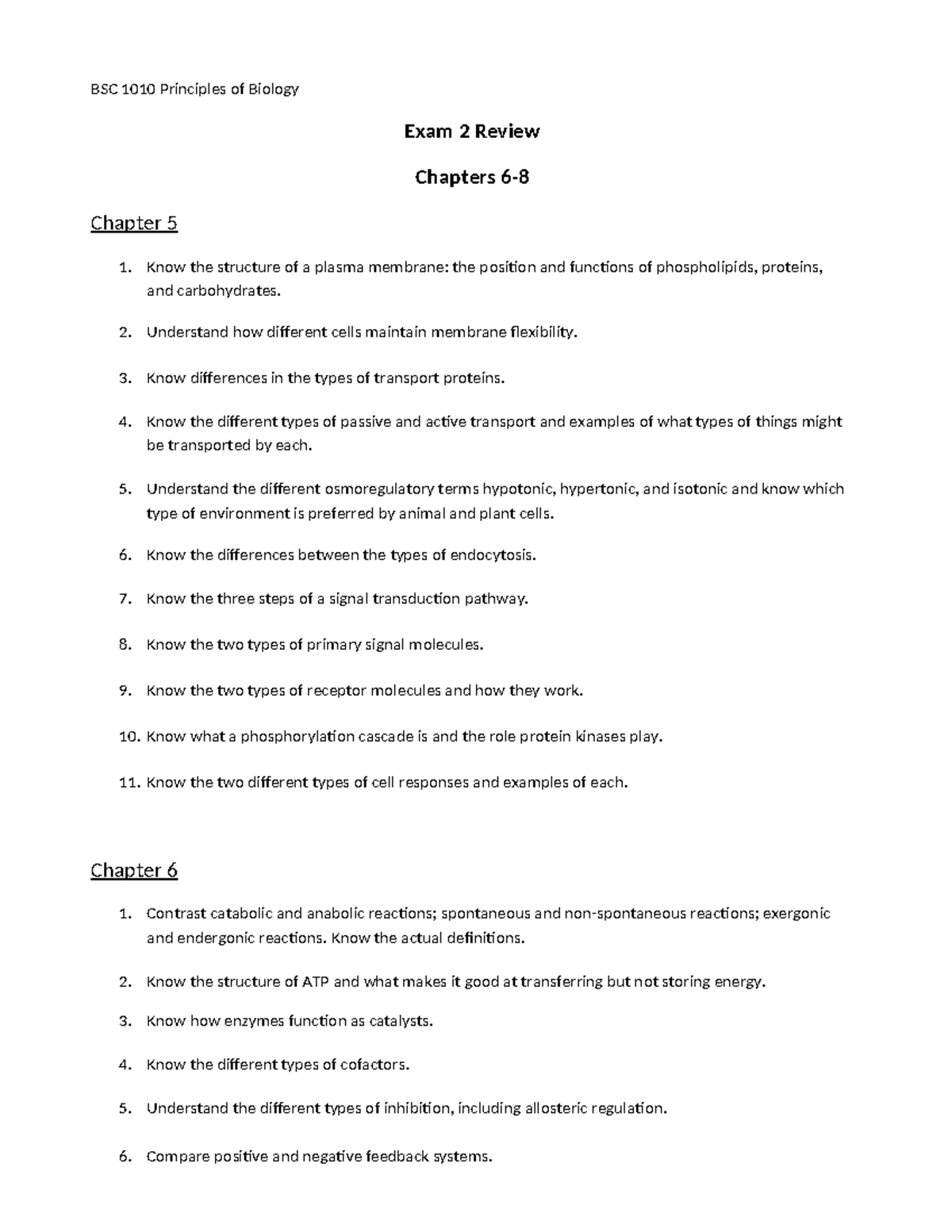 BSC 1010 Exam 2 Review: Chapters 5-8 Key Concepts and Details - BSC ...