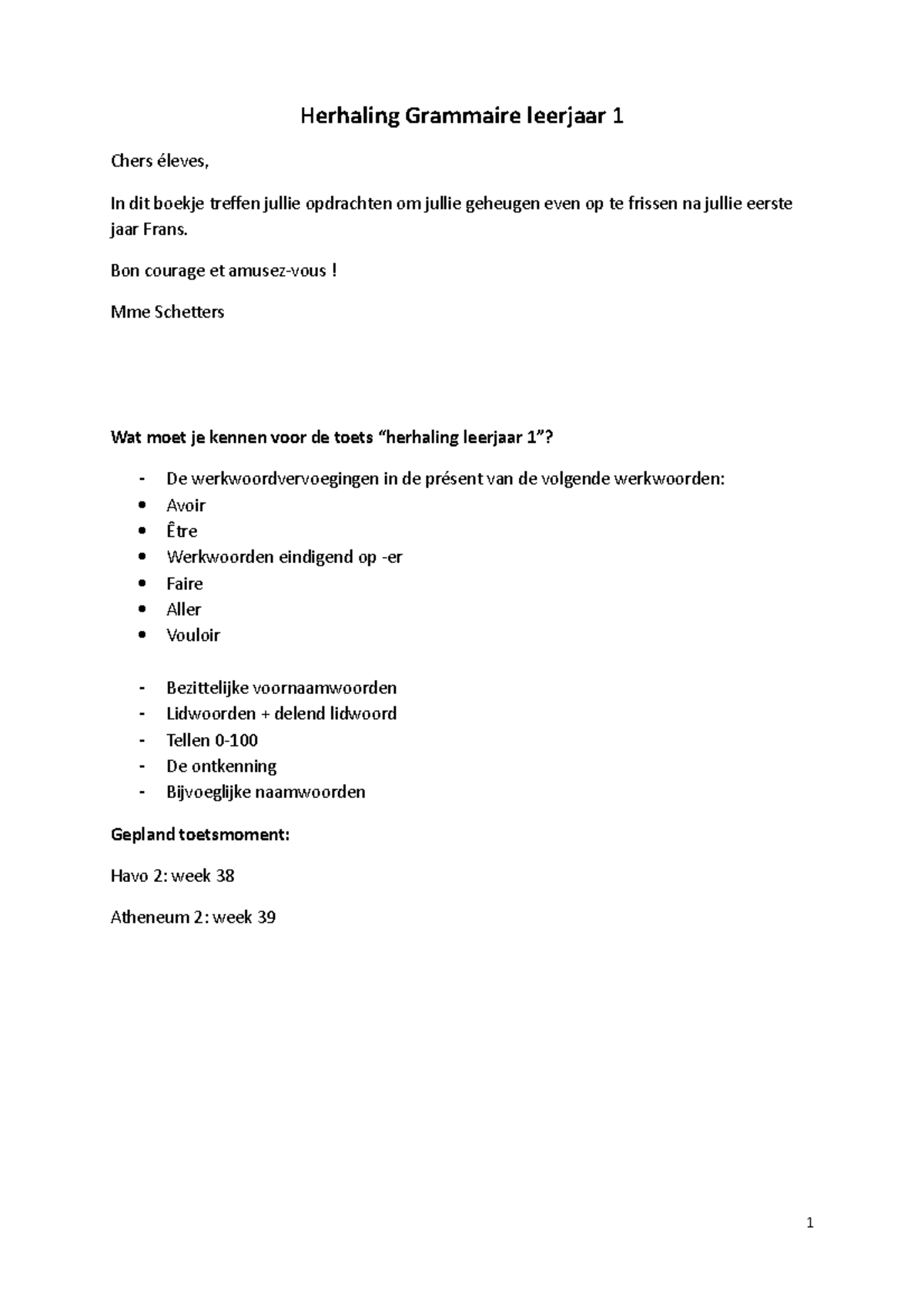 Herhalingsboekje Grammatica Frans - Toets Leerjaar 1 - Studeersnel