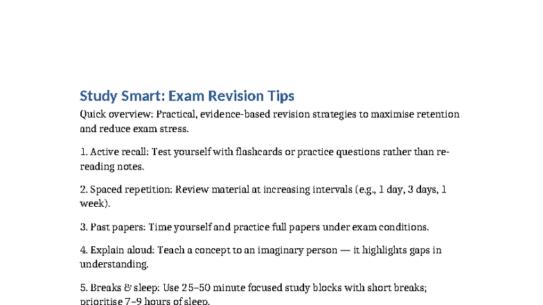 Study Smart: Exam Revision Tips for Effective Retention - Studocu