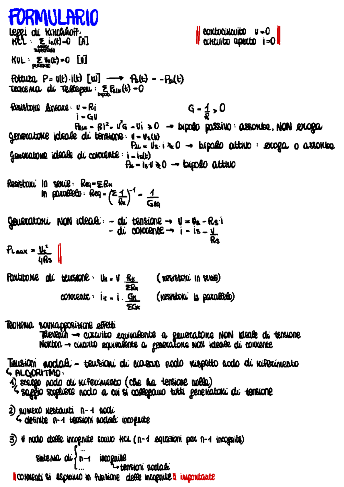 Formulario Completo di Elettrotecnica - Elettrotecnica 101 - Studocu