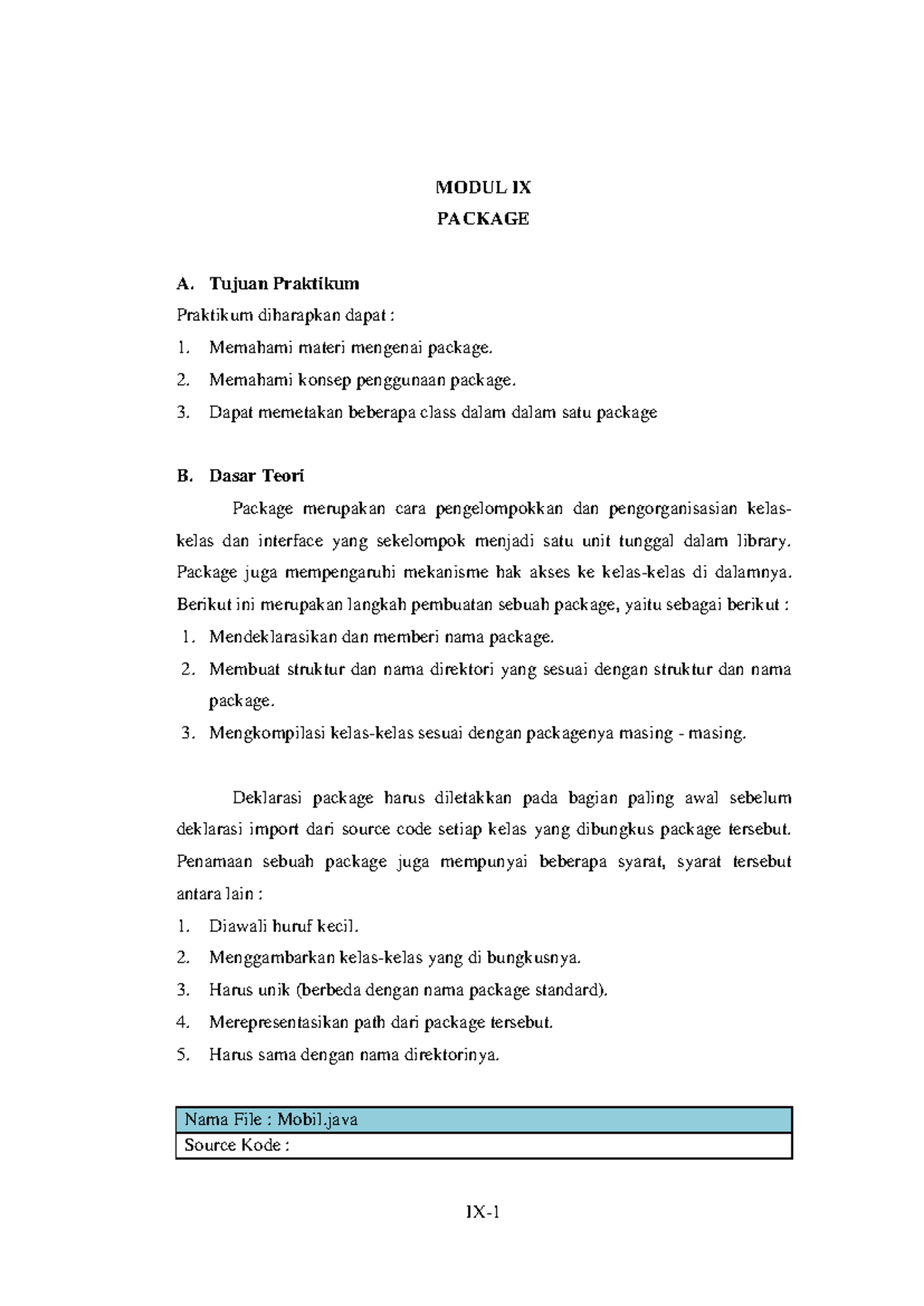Laporan Praktikum IX: Penerapan Package dalam Bahasa JAVA - Studocu