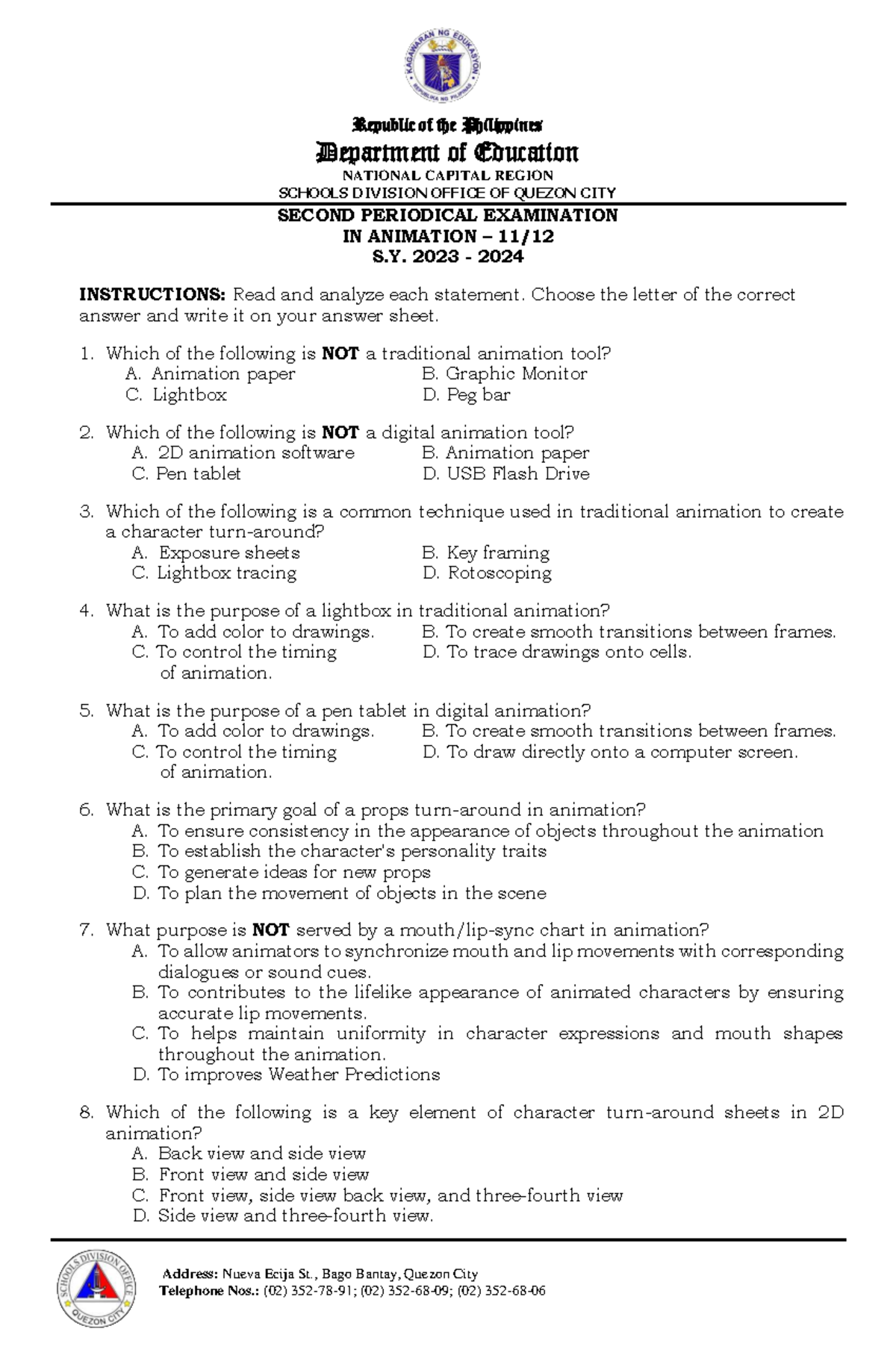 TVL Q2 TQ Animation Grade 11-12: Second Periodical Exam Guide - Studocu