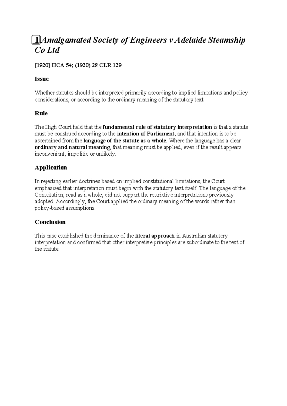 Amalgamated Society of Engineers v Adelaide Steamship Co Ltd Case Study ...