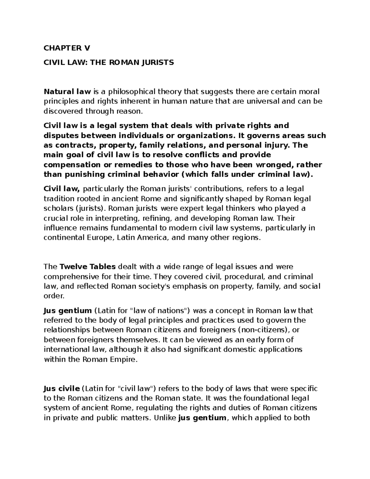 Chapter 5 & 6-Law on Philosophy - CHAPTER V CIVIL LAW: THE ROMAN ...