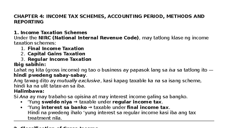CHAPTER 4: INCOME TAX SCHEMES AND ACCOUNTING METHODS - Studocu