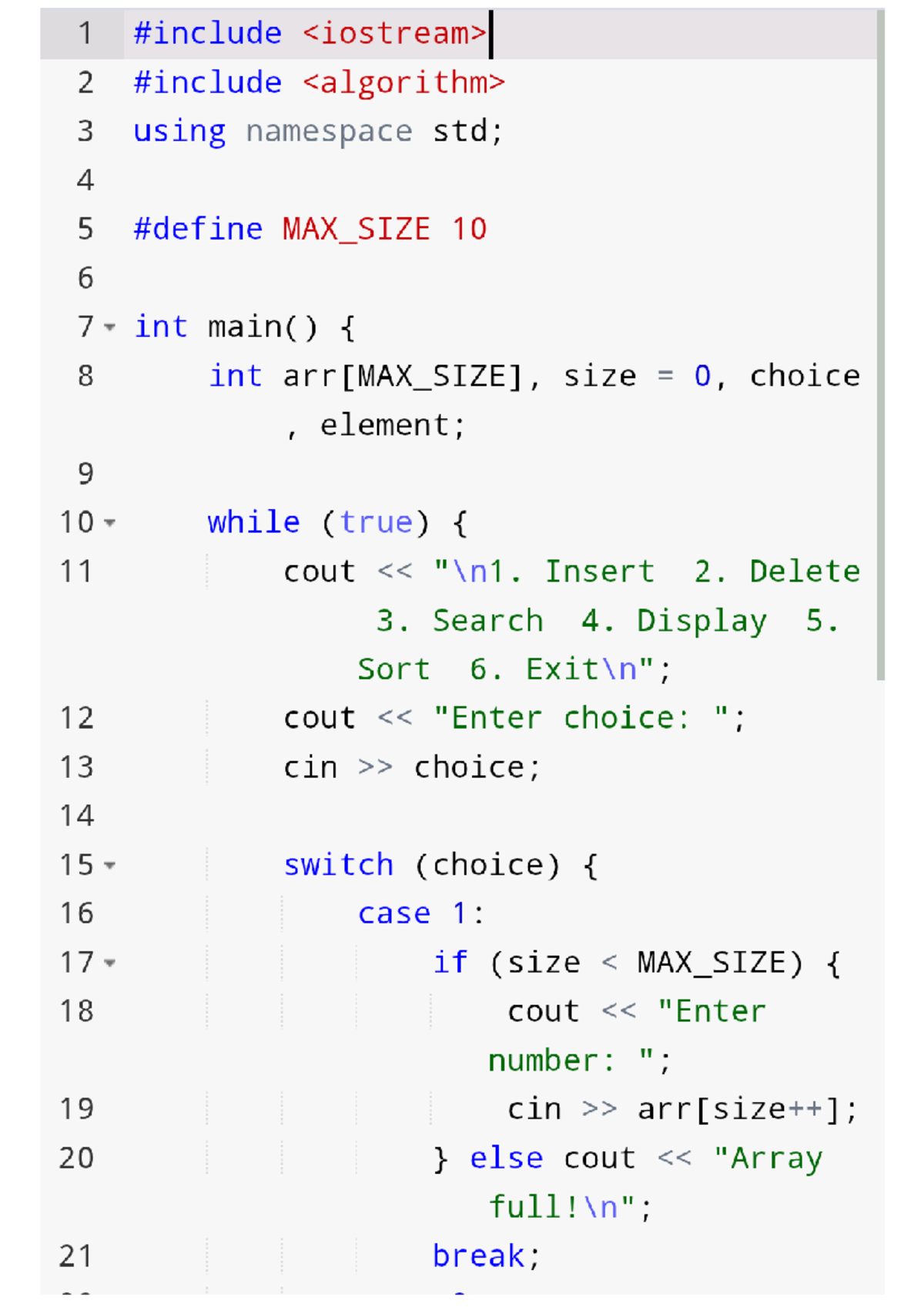 OODP week 2 Tutorial - 1 2 3 using namespace 4 5 MAX_SIZE 10 6 7 int main ( ) 8 int arr size 0 ...