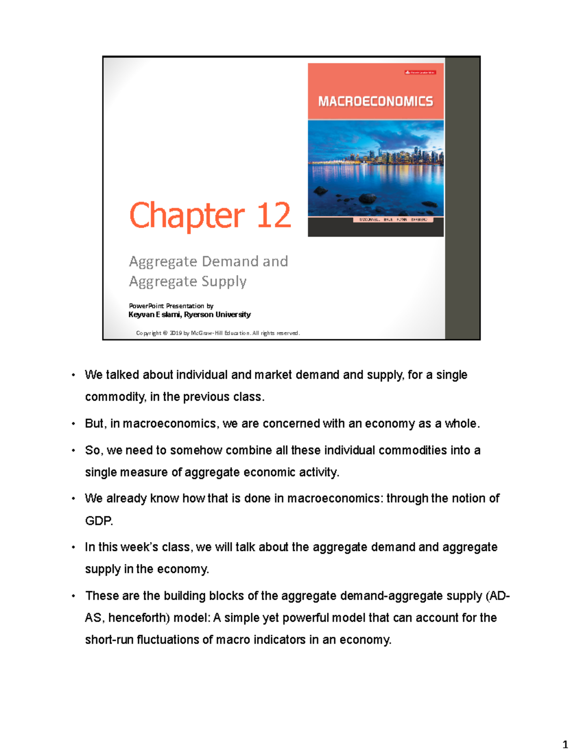 Chapter 12 (Lecture Notes) - Chapter 12 Aggregate Demand and Aggregate ...