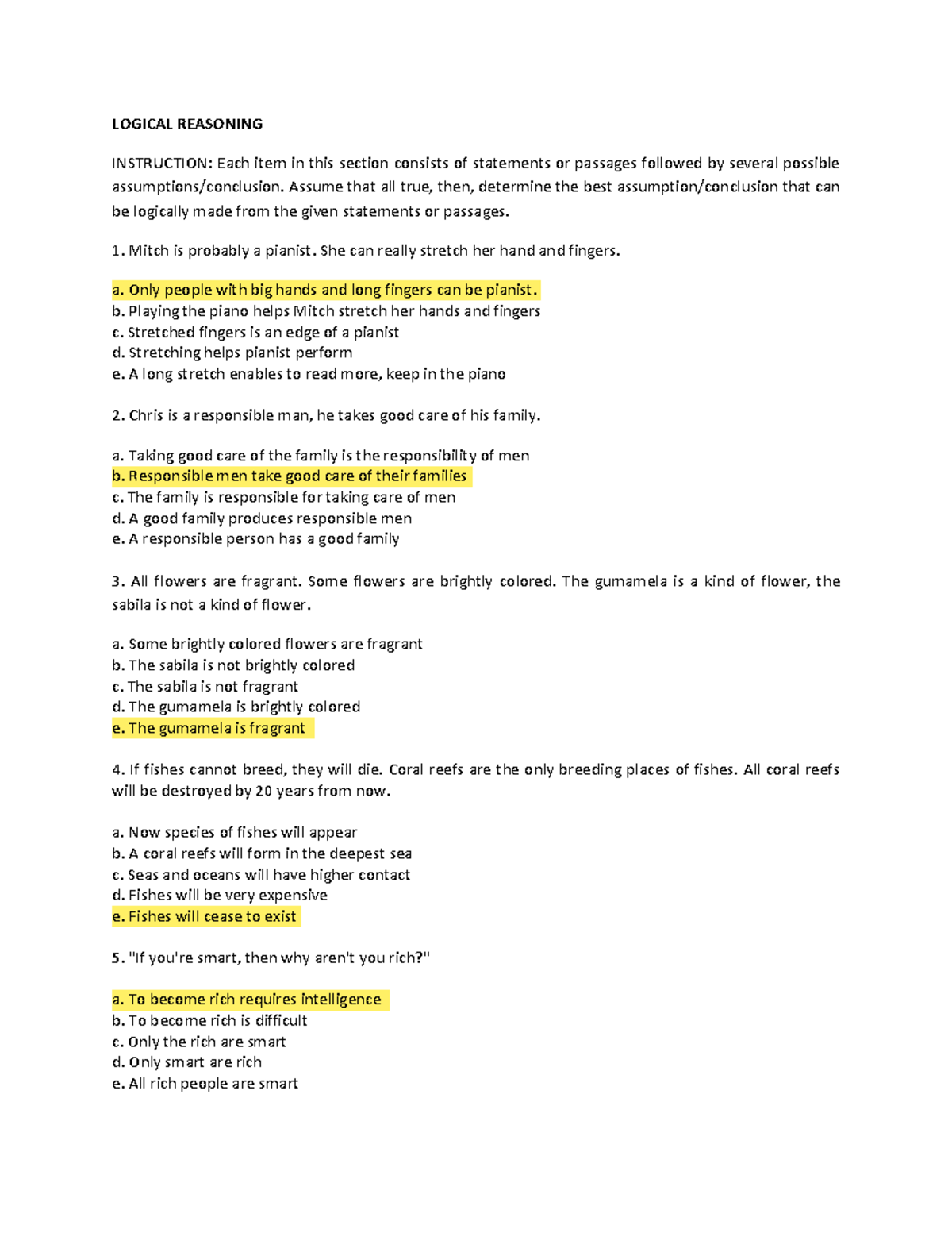 Logical Reasoning Exercises: Practice Questions and Answers - Studocu