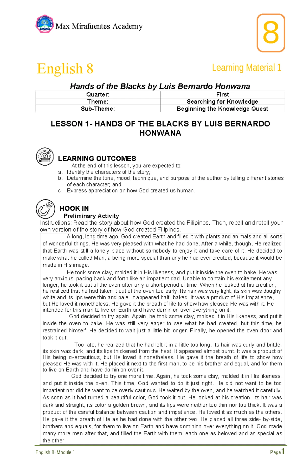Speech Choir - English Module Overview for Grade 8 Students - Studocu