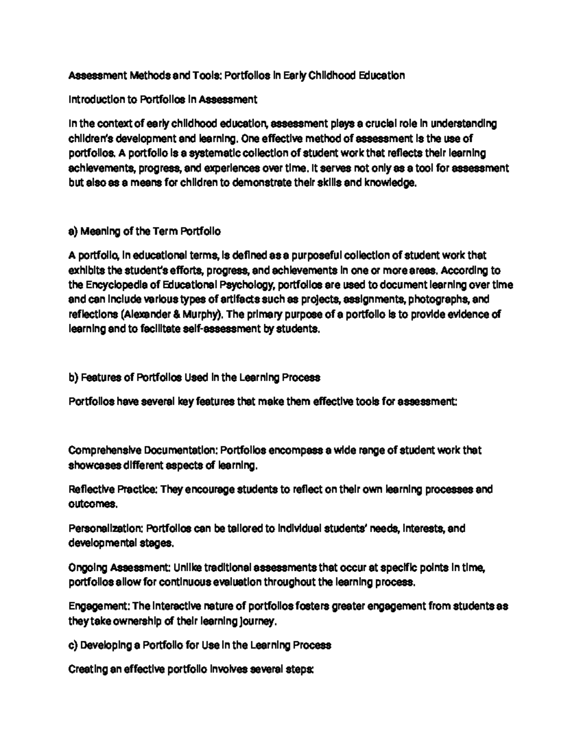 Assessment Methods & Tools: Portfolios in Early Childhood Ed. - Studocu