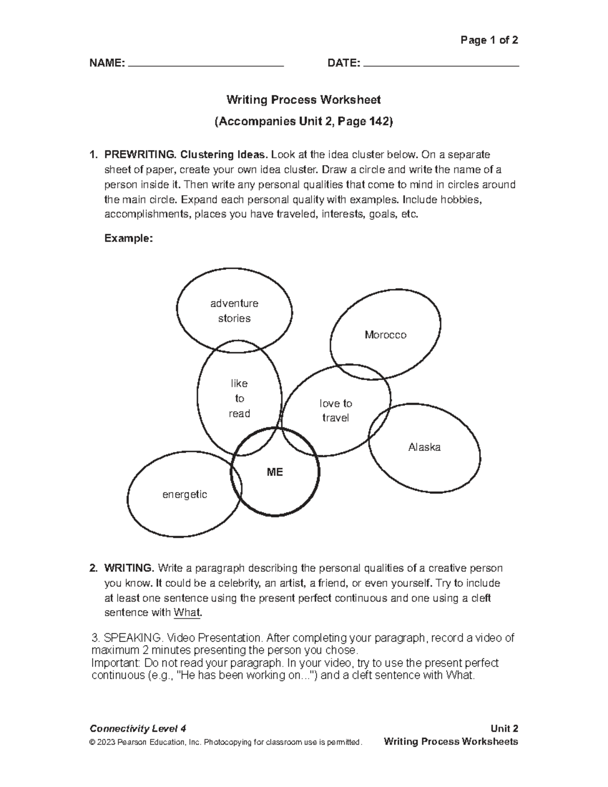 CTY4 Writing Process Worksheet: Prewriting & Video Presentation - Studocu