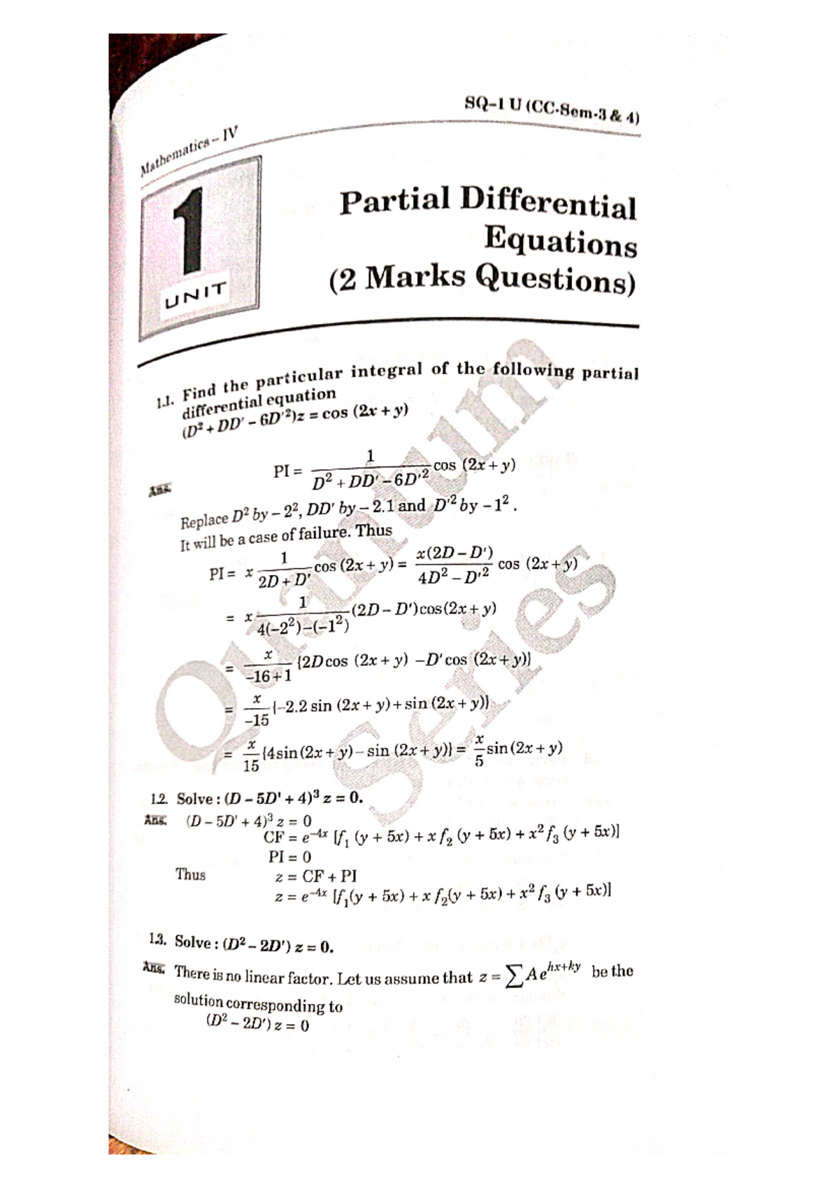AKTU MATH 402 - 2 Marks Questions on Partial Differential Equations - Studocu