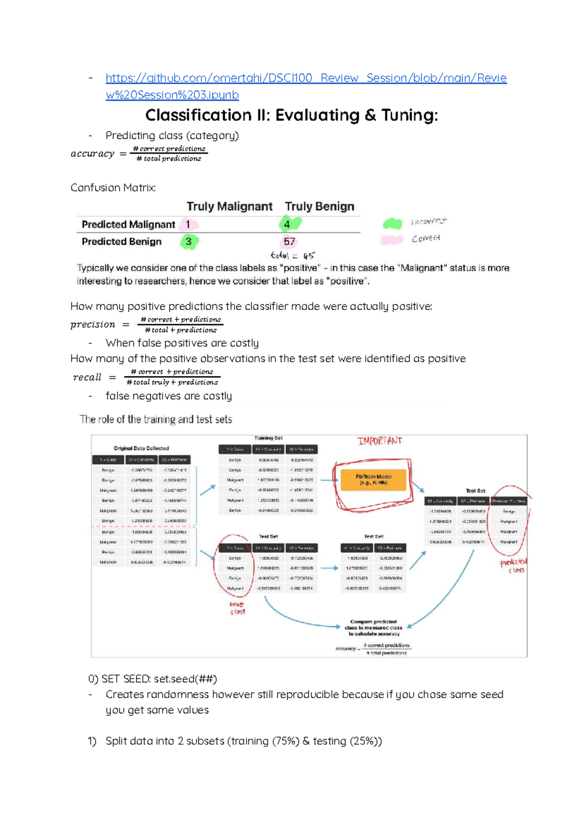 DSCI Study Sheet #2: Classification II & Inference Techniques - Studocu