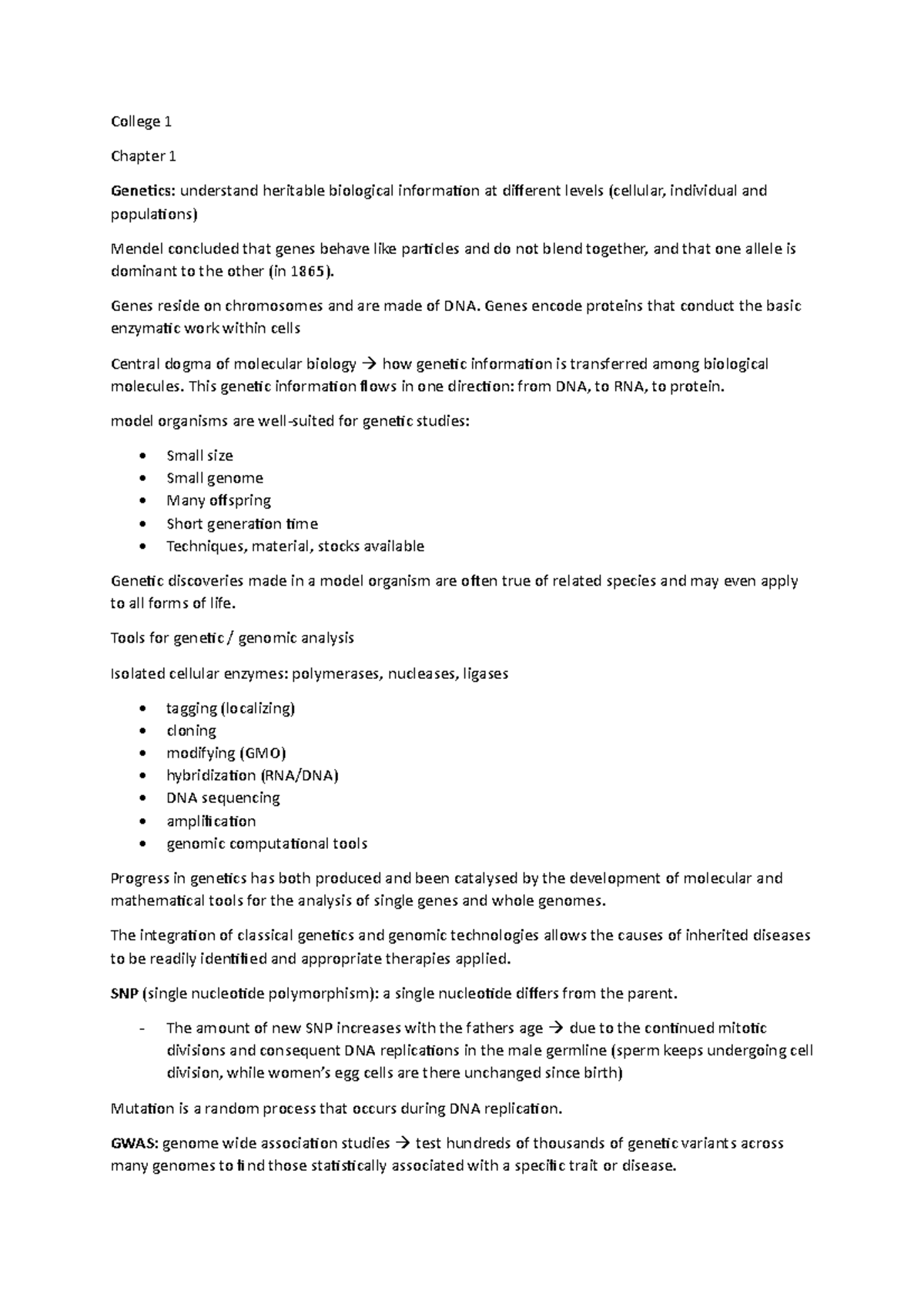 Genetics Fundamentals: Summary of Key Concepts and Techniques (College ...