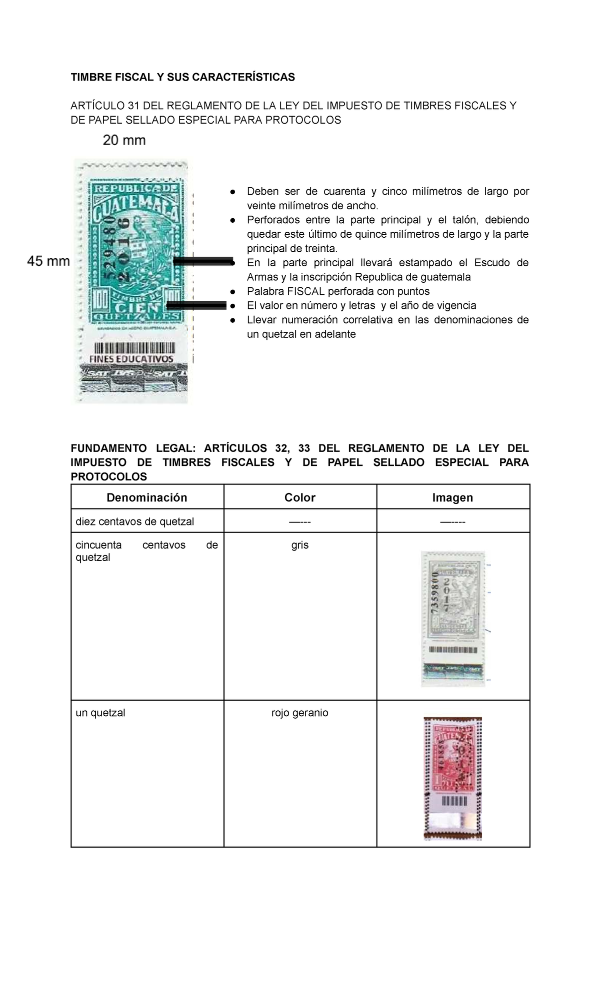 Timbre Fiscal: Características, Color e Imagen según Art. 31 Reglamento ...
