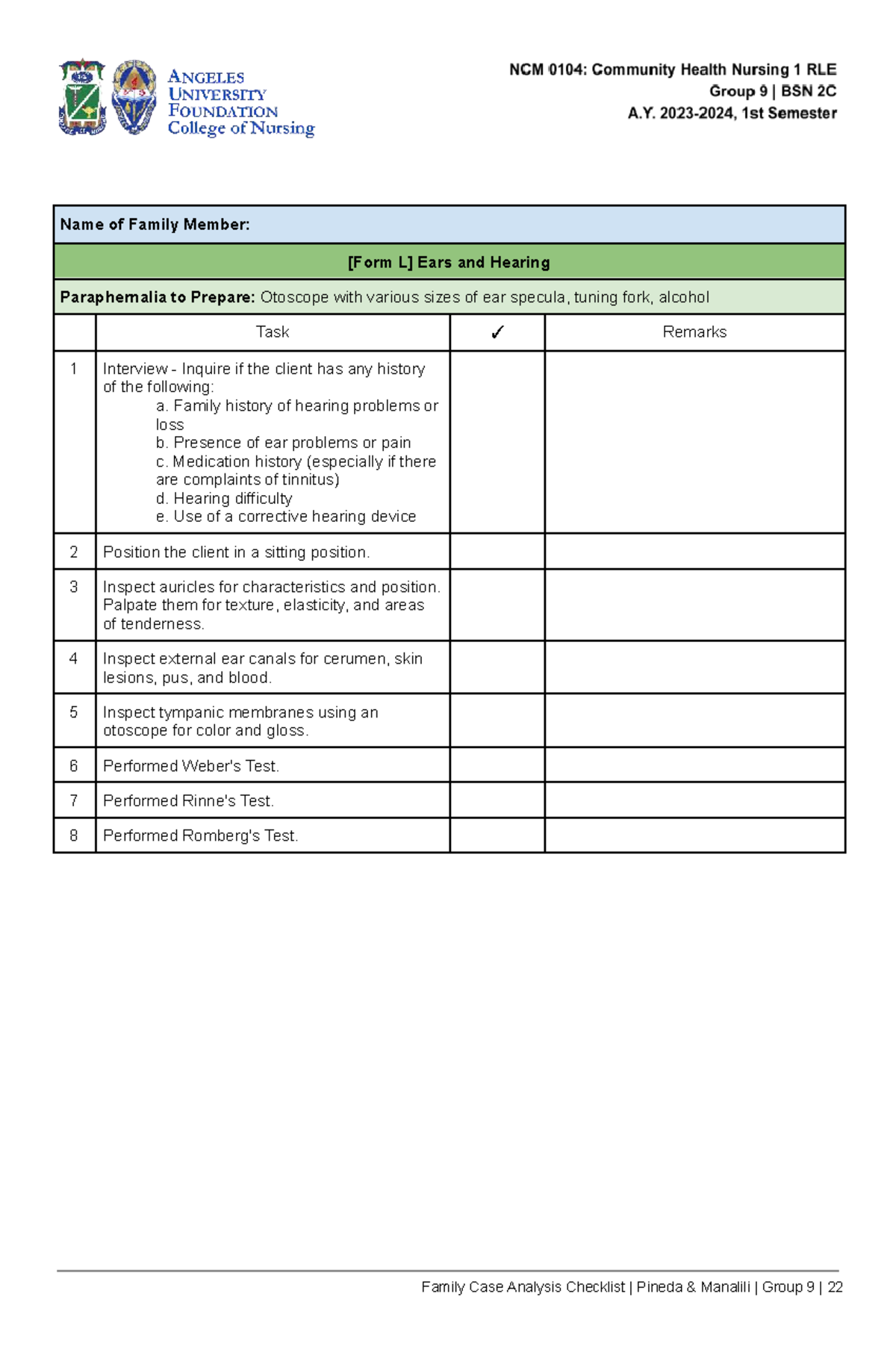 Family Member Hearing Assessment: Tools & Interview Guide (FORM L ...