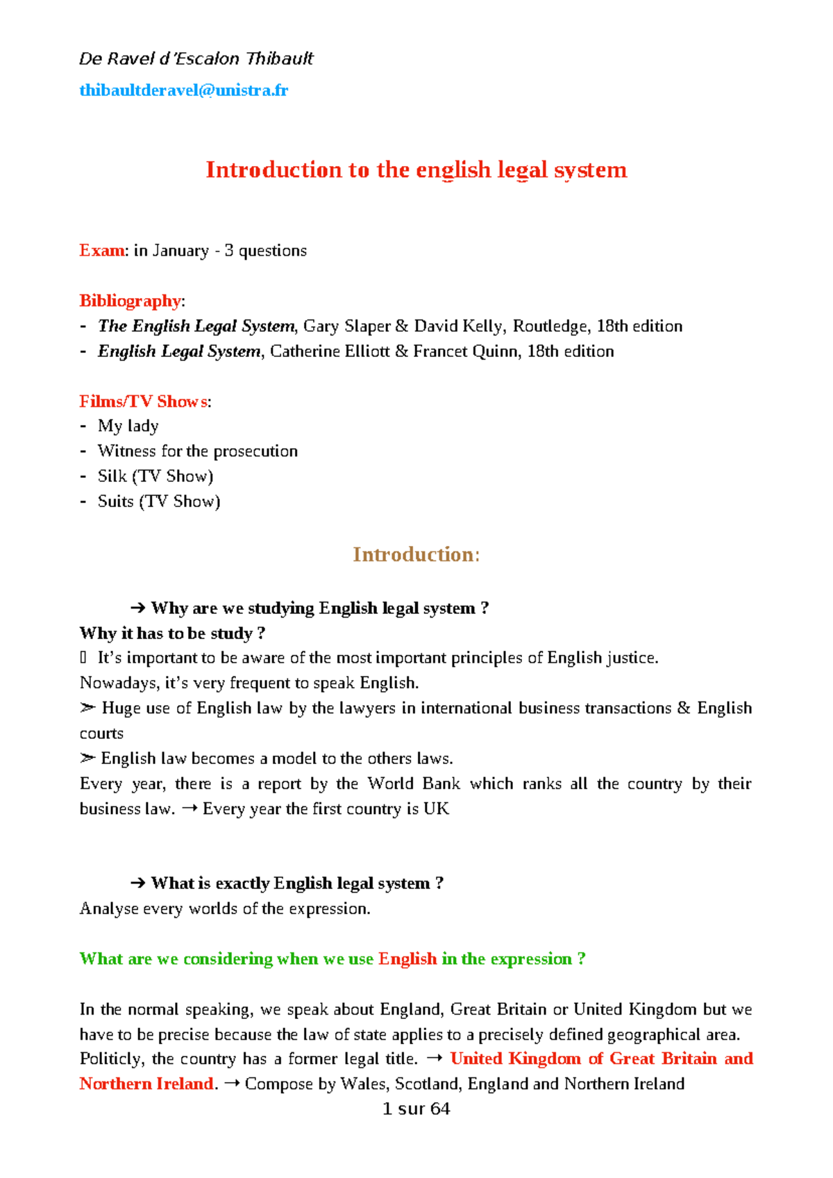 English legal system - cours complet - thibaultderavel@unistra ...