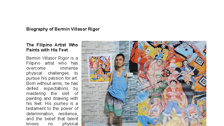 Biography of Bermin Villasor Rigor: The Armless Filipino Artist - Studocu