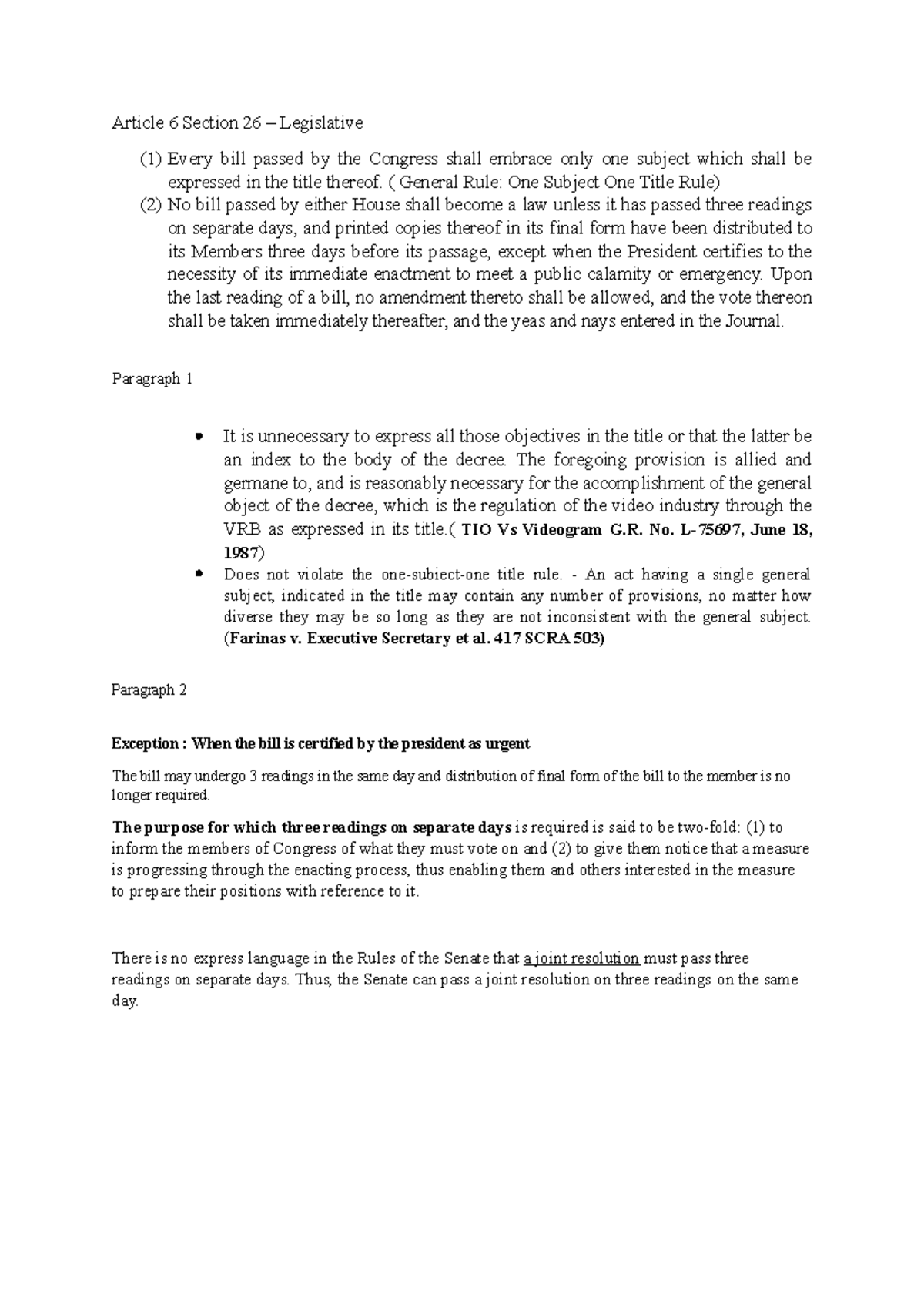 Legislative Provisions Under Article 6, Sec 26-27 Overview - Studocu