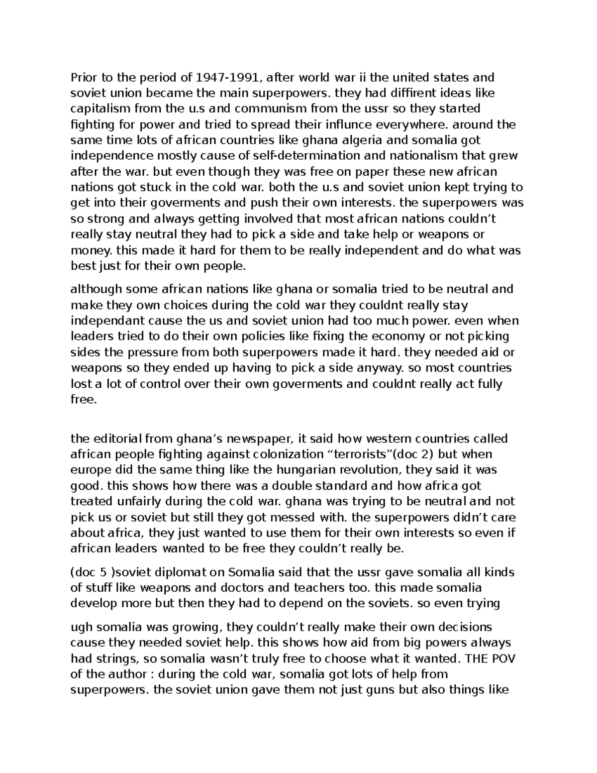 Unit 8 DBQ - Cold War Influence on African Independence - Studocu