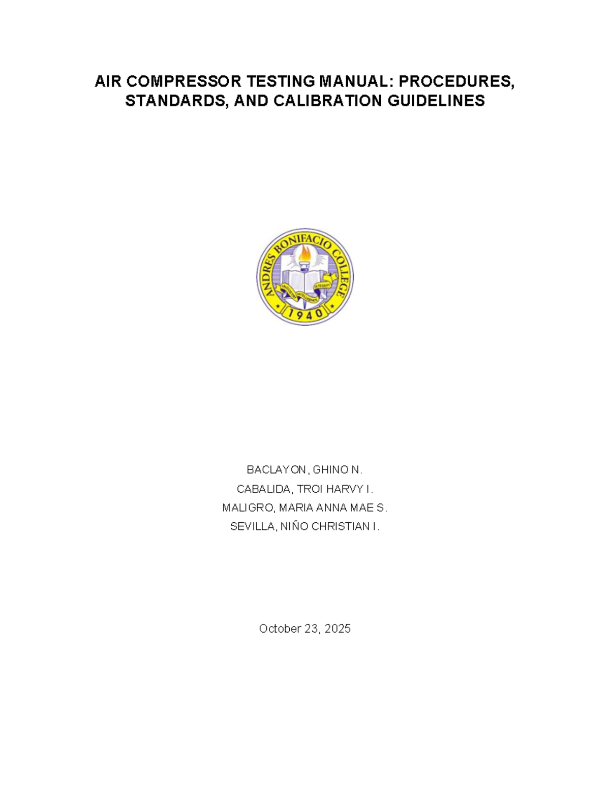 Air Compressor Testing Manual: Procedures & Standards (BAC 101) - Studocu