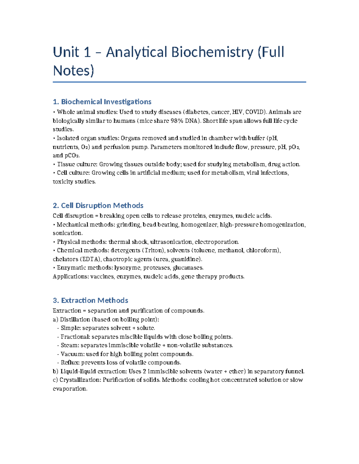Unit 1 Analytical Biochemistry: Comprehensive Study Notes - Studocu