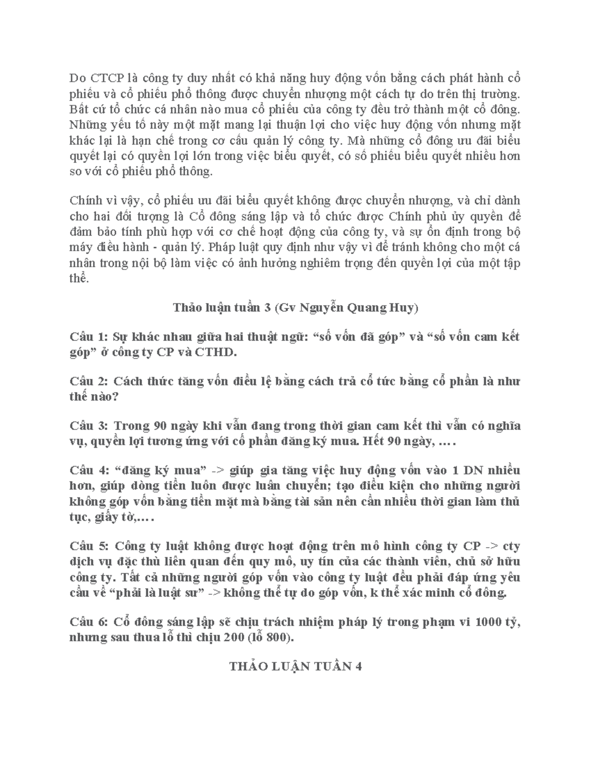 TL Luật Thương mại - Thảo luận về huy động vốn và cổ phần trong CTCP - Studocu