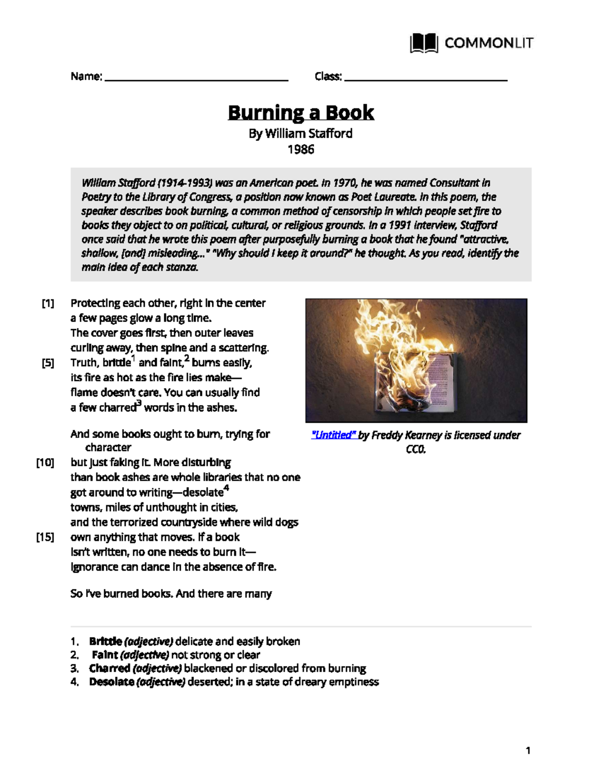 ENG 101: Analysis of "Burning a Book" by William Stafford - Studocu