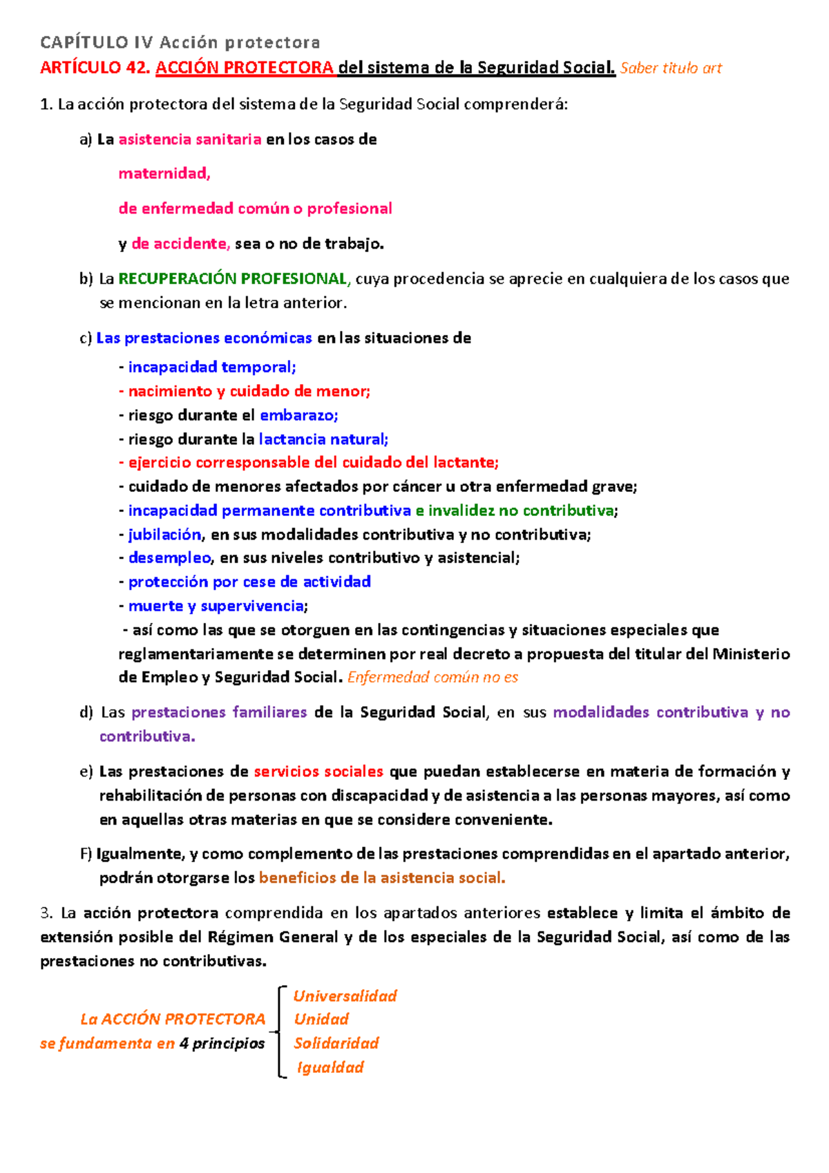 Resumen accion proectora seg social - CAPÍTULO IV Acción protectora ...