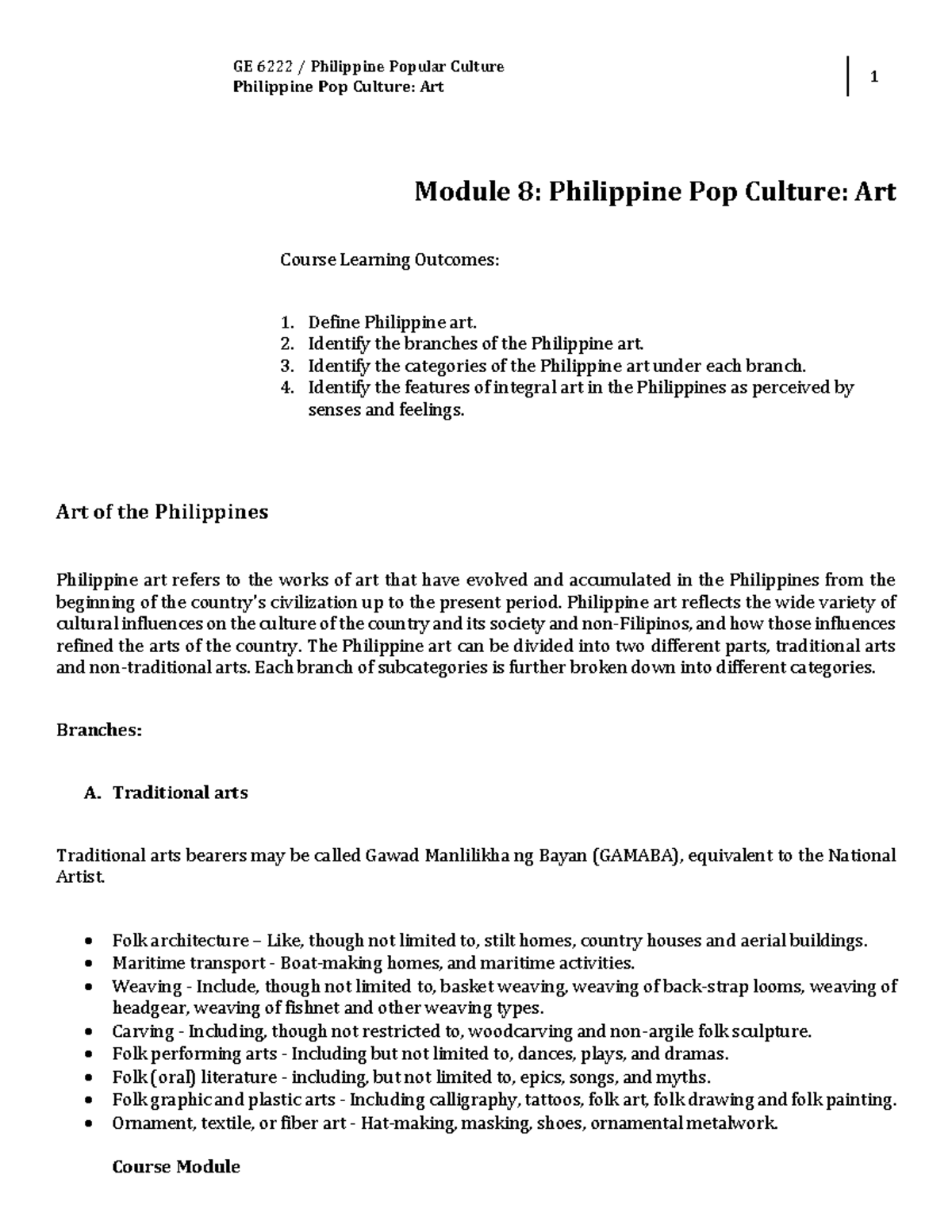W6 - Module 008 Philippine Art in Pop Culture - Studocu