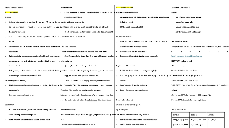 CS2105 Computer Networks Final Exam Cheatsheet on Packet Switching ...