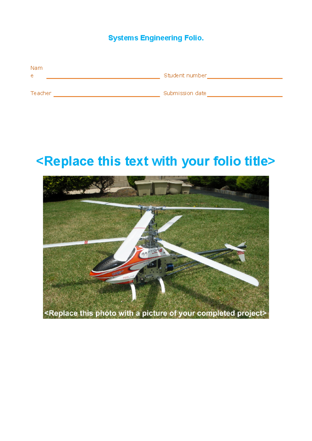 Systems Engineering Folio Template - Project Planning and Design - Studocu
