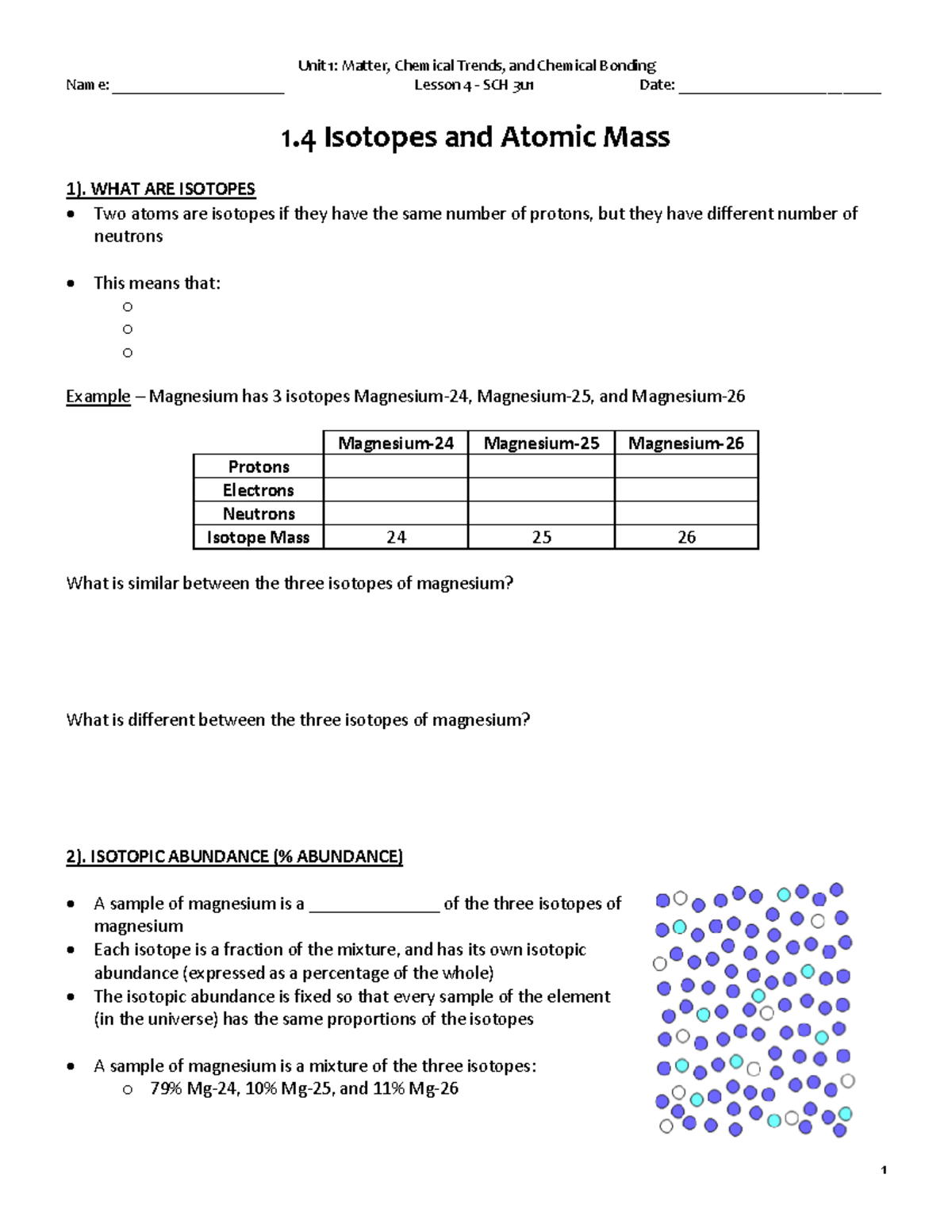 1.4 - Atomic Mass & Isotopes Student - Unit 1: Matter, Chemical Trends ...
