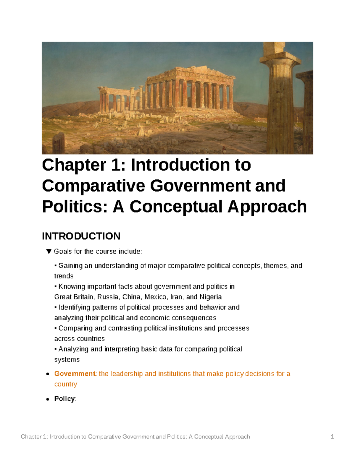 Chapter 1 Introduction to Comparative Government and Politics: A ...
