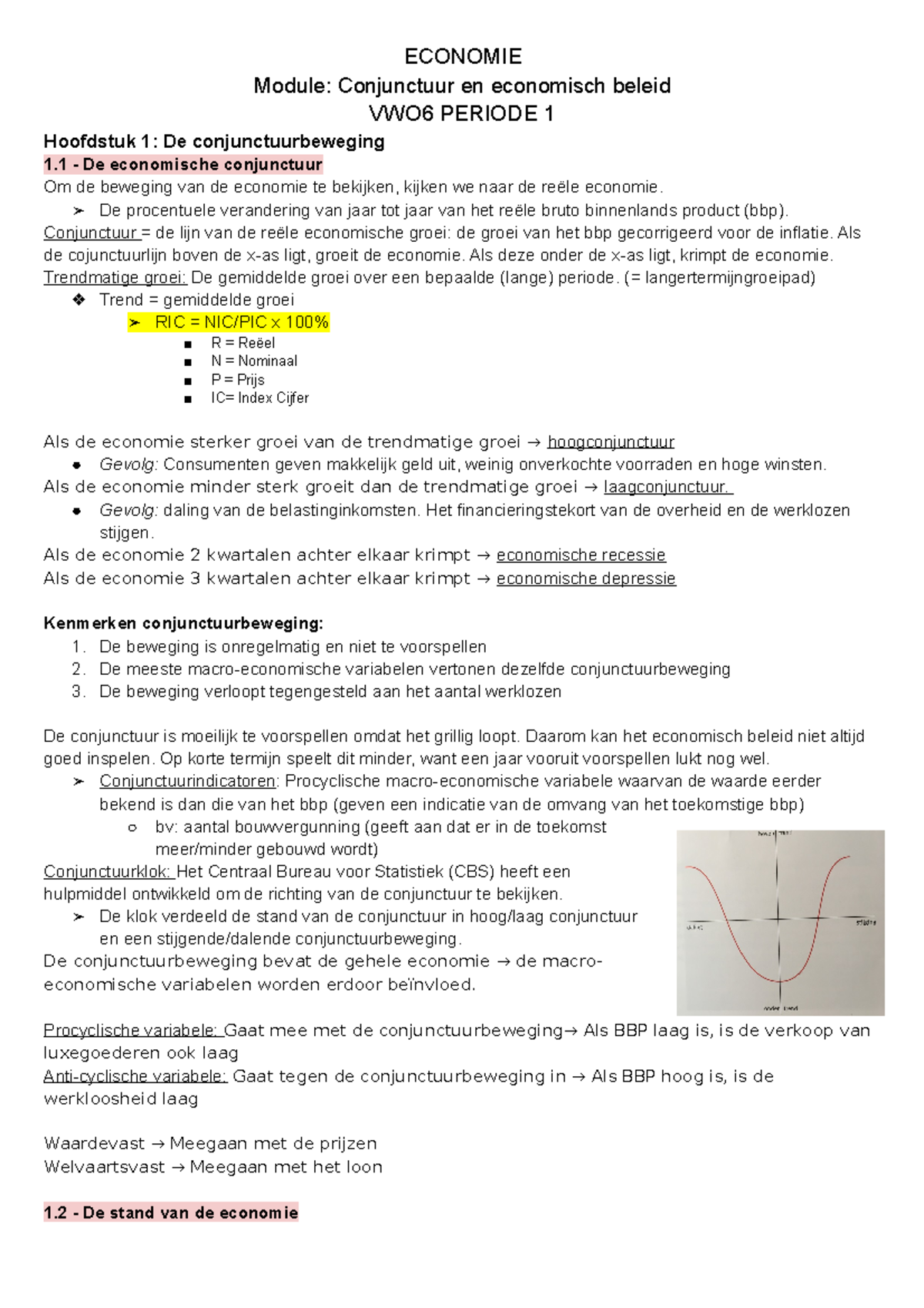 EC 6 - Hoofdstuk aangaande Conjunctuur en Economisch Beleid - Studeersnel