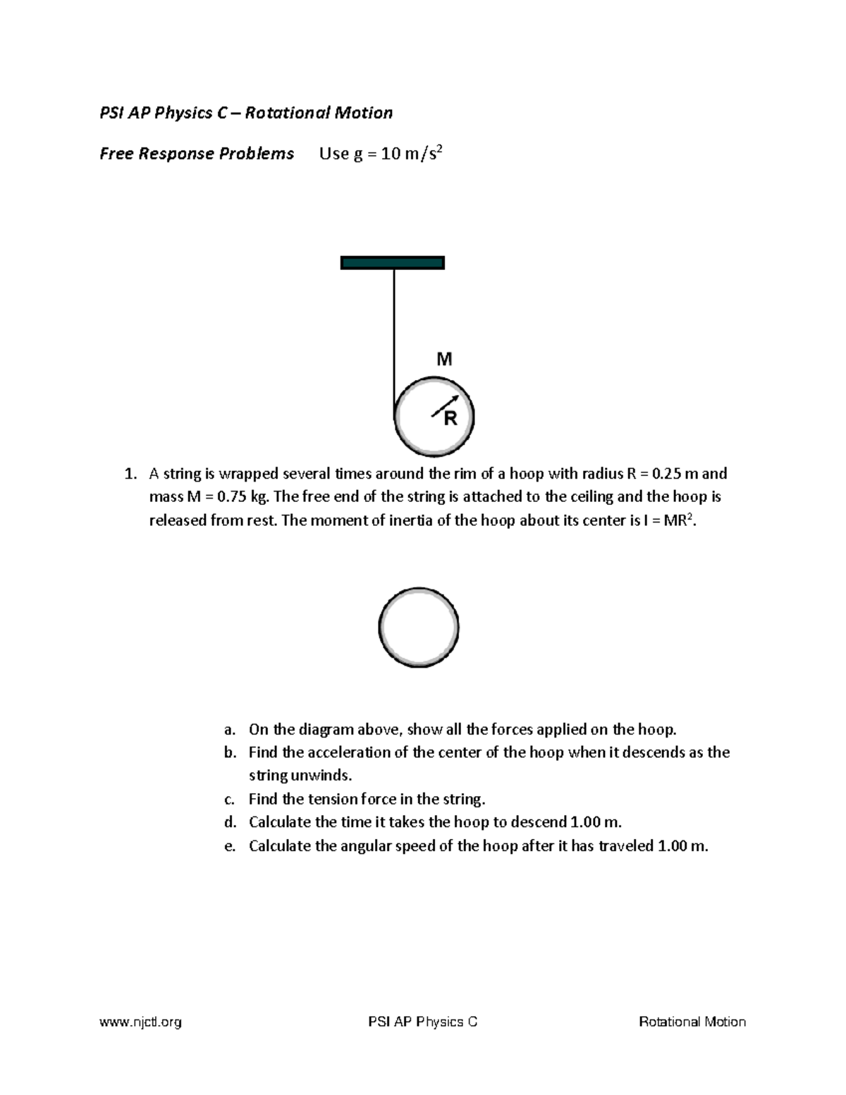 PSI AP Physics C – Rotational Dynamics Free Response Solutions 2022-12 ...