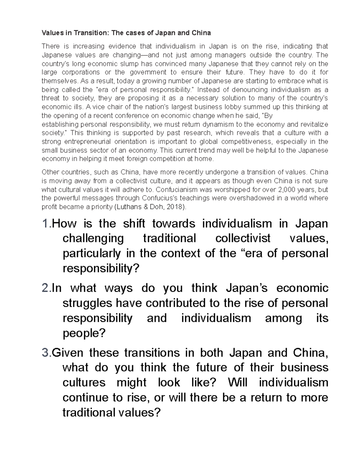 TOO3. Case Study: Individualism vs Collectivism in Japan & China - Studocu