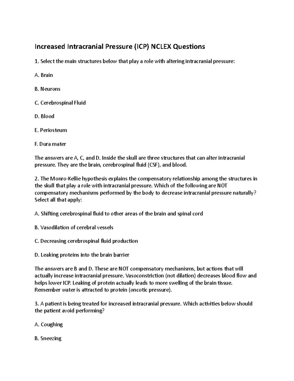 Increased ICP notes - Increased Intracranial Pressure (ICP) NCLEX ...