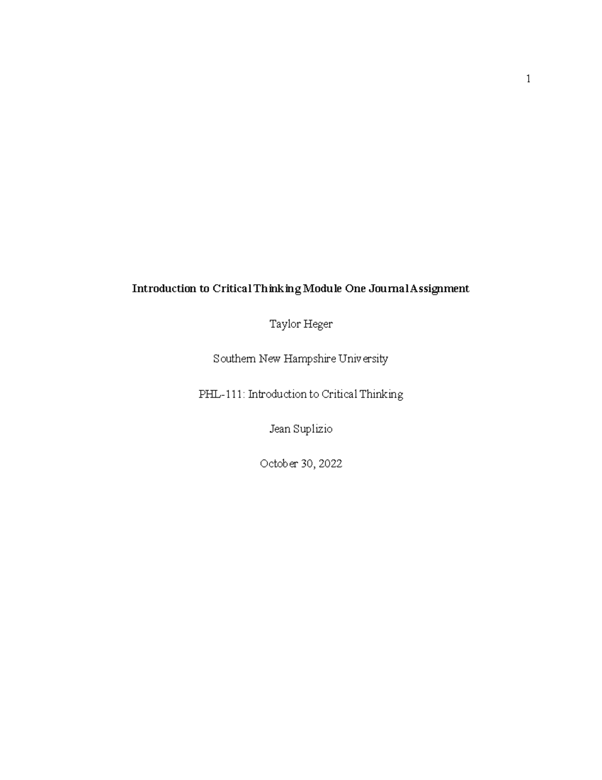 PHL 111 Module 1-2 Journal: Barriers to Critical Thinking - Studocu