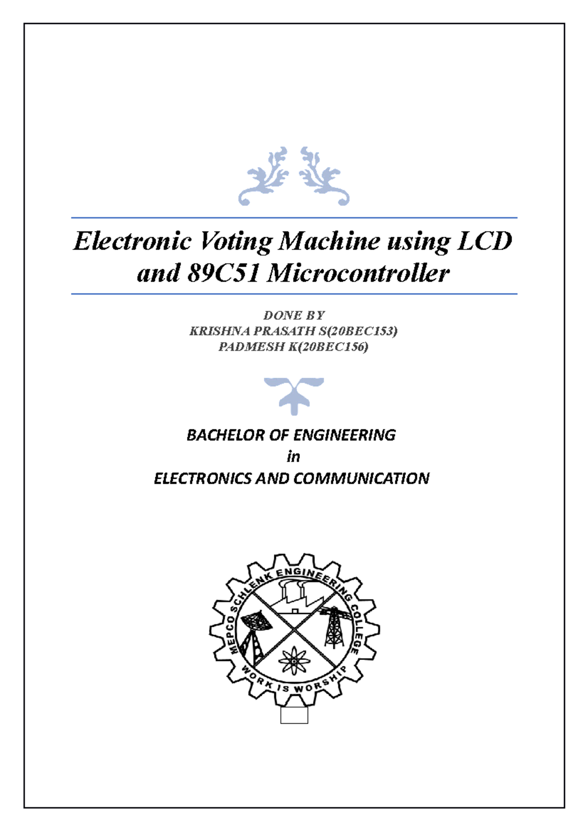 Electronic Voting Machine Project with 8051 Microcontroller - Studocu