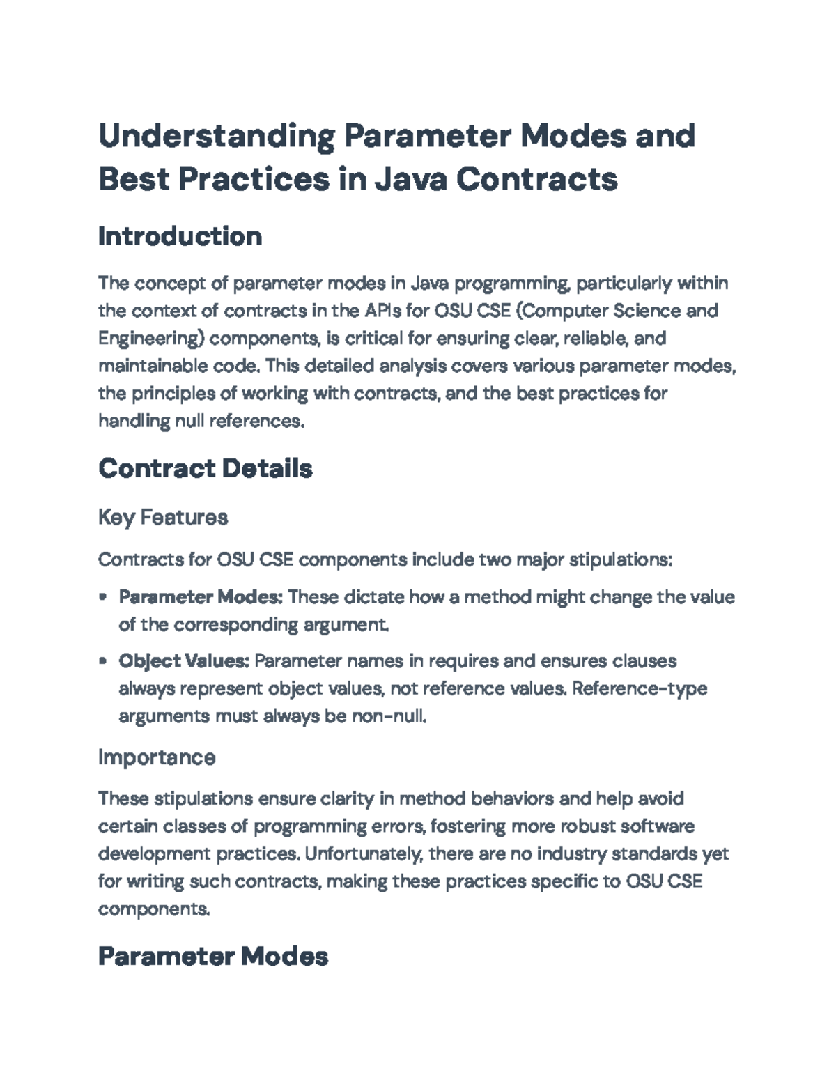 Understanding Parameter Modes & Best Practices in Java Contracts (OSU CSE) - Studocu