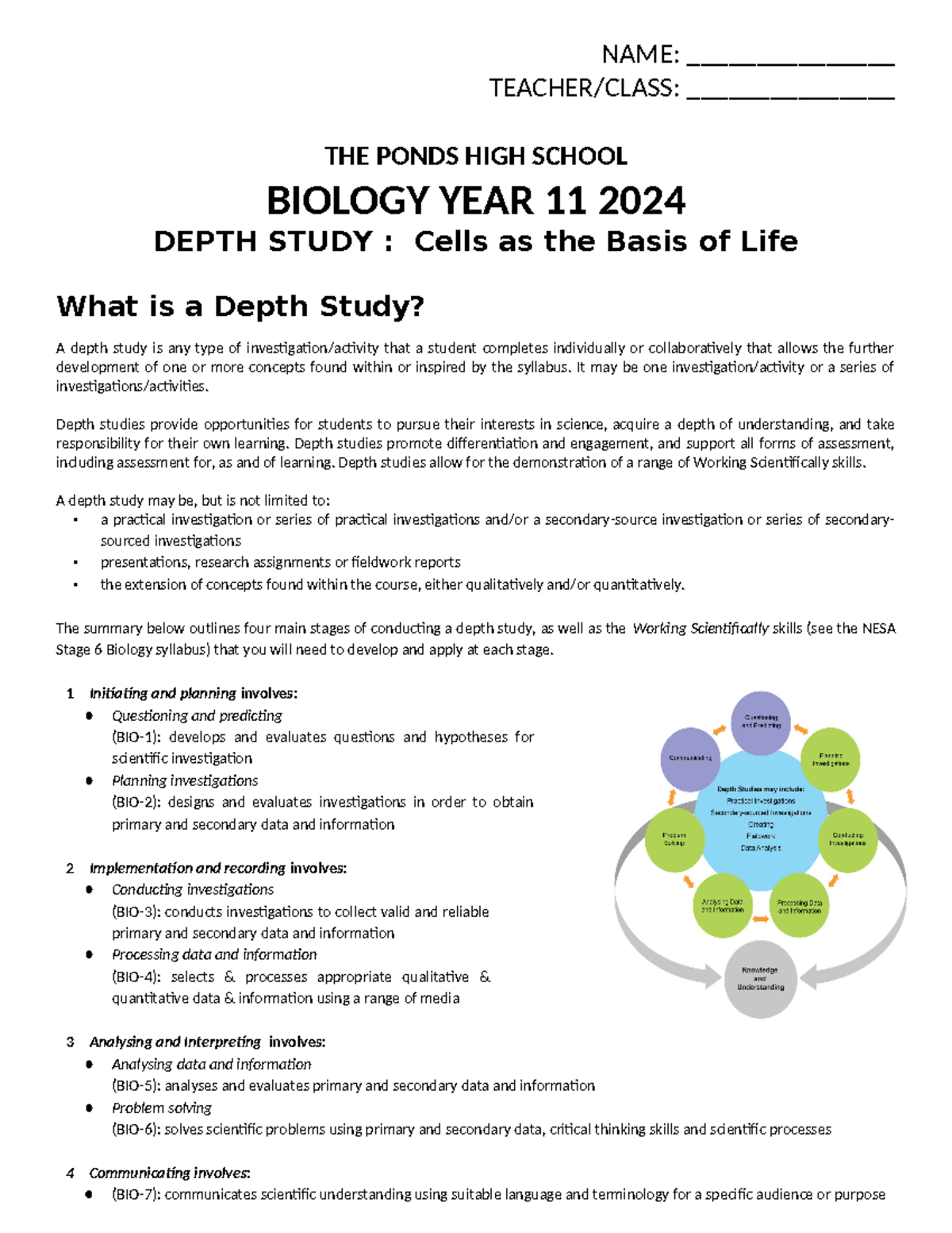 Biology Depth Study Year 11: Cells as the Basis of Life 2024 - Studocu
